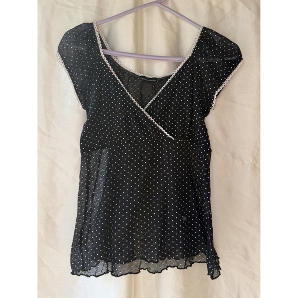Moda | Tops | Moda International Black And White Polka Dot Blouse Top ...